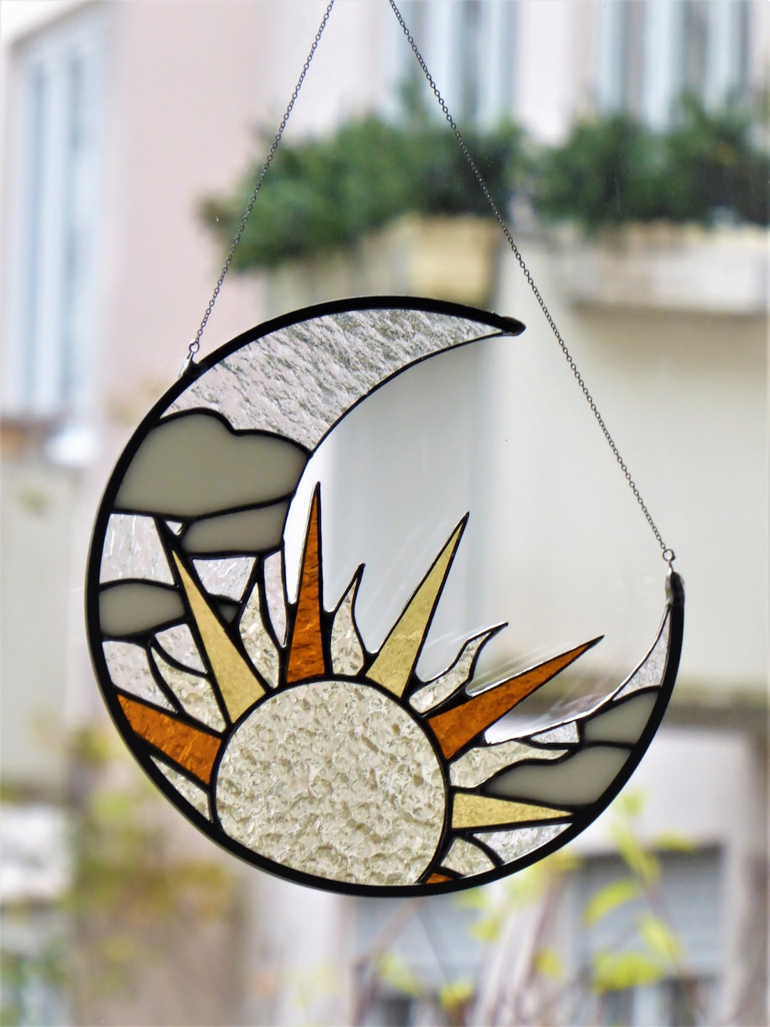 Stained Glass Sun Moon Suncatcher Stained Glass Window Hangings Boho ...