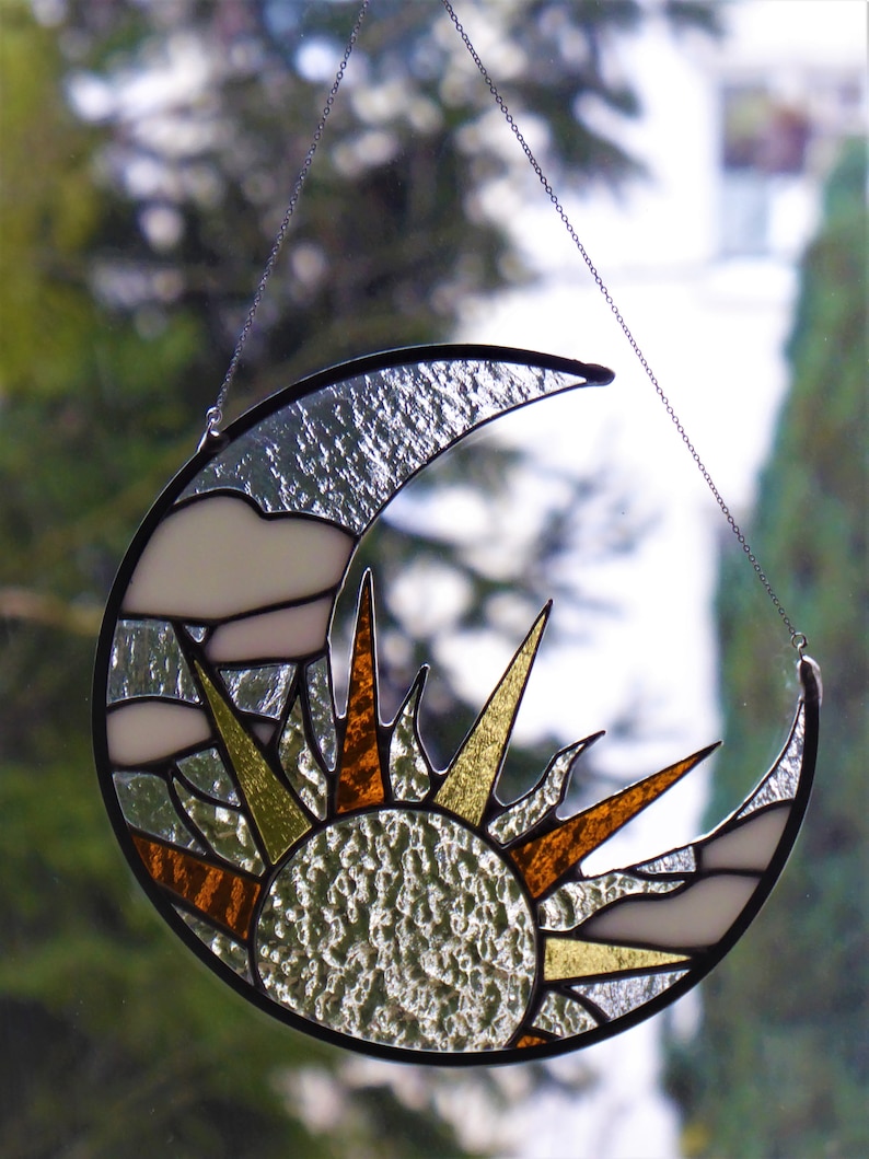 Stained Glass Sun Moon Suncatcher Stained Glass Window - Etsy