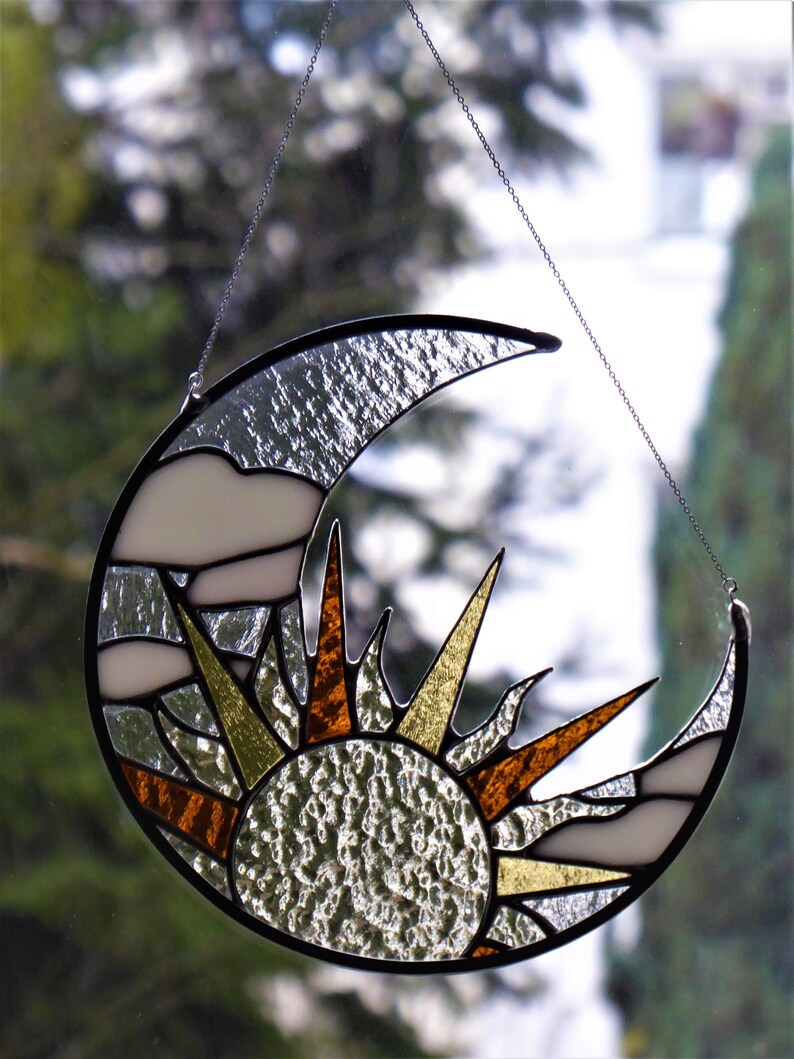 Stained Glass Sun Moon Suncatcher Stained Glass Window - Etsy