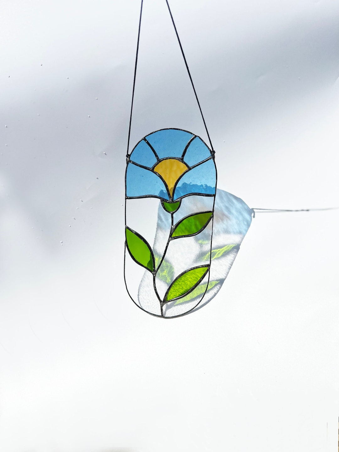 Flower Stained Glass Window Hangings, Blue Flower Stained Glass Panel ...