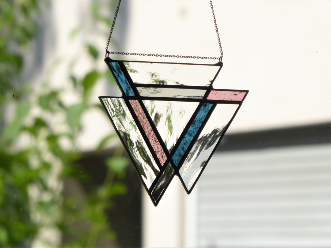 Triangle Stained Glass Window Hanging Suncatcher Minimalist Wall Art - Etsy