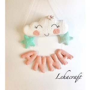Happy Cloud With Baby Name, Crochet Big Cloud With Baby Name and Stars ...