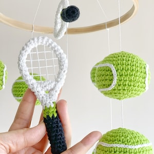 Crochet Tennis Balls and Rackets Baby Mobile , Crochet Tennis Balls ...