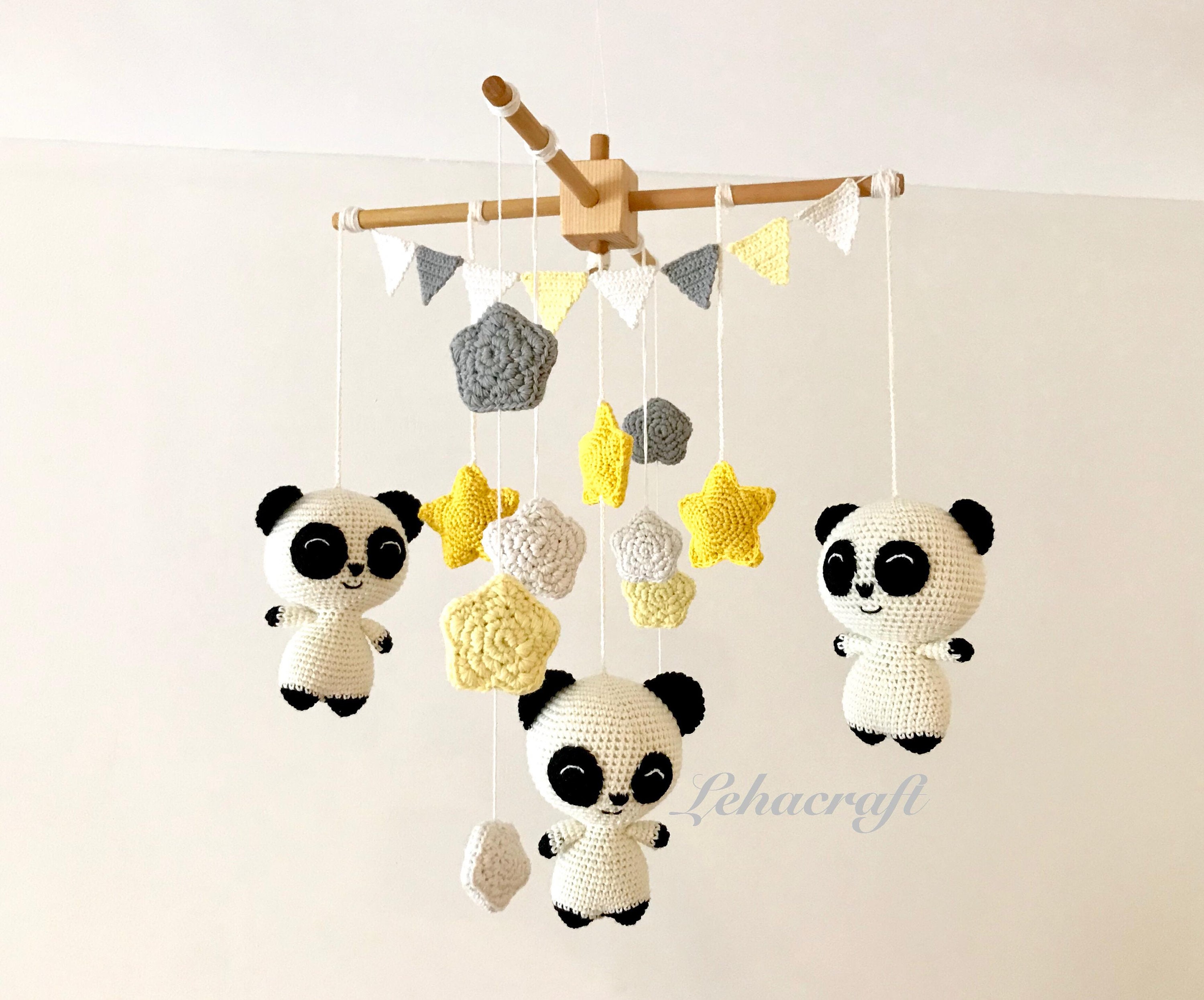 Lovely Pandas Mobile With Stars Obove Crochet Pandas With | Etsy