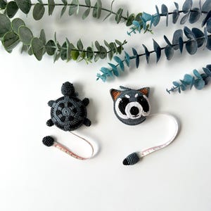 Crochet Turtle and Raccoon Tape Measure, Animal Tape Measure, Handmade ...