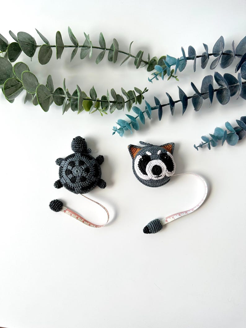 Crochet Turtle and Raccoon Tape Measure, Animal Tape Measure, Handmade ...
