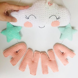 Happy Cloud With Baby Name, Crochet Big Cloud With Baby Name and Stars ...