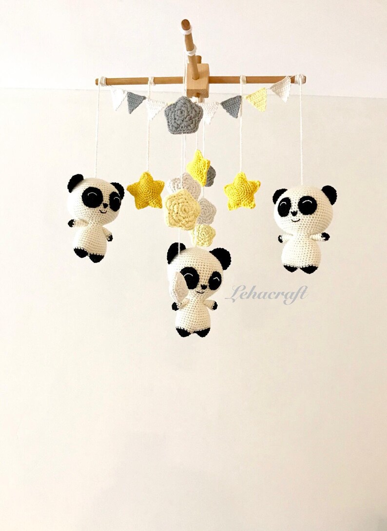 Lovely Pandas Mobile With Stars Obove Crochet Pandas With | Etsy