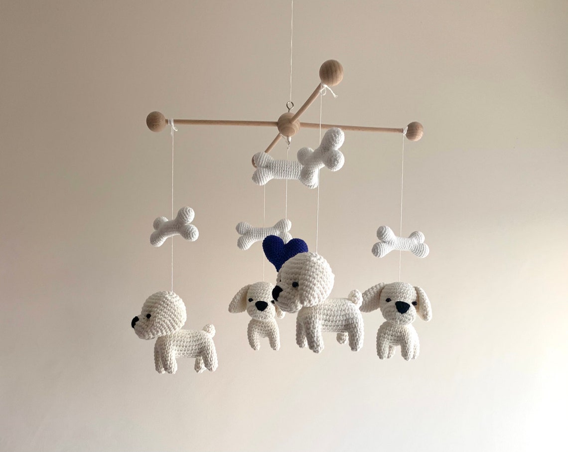Crochet Puppy and Bones Baby Mobile Crochet Dogs Play With - Etsy