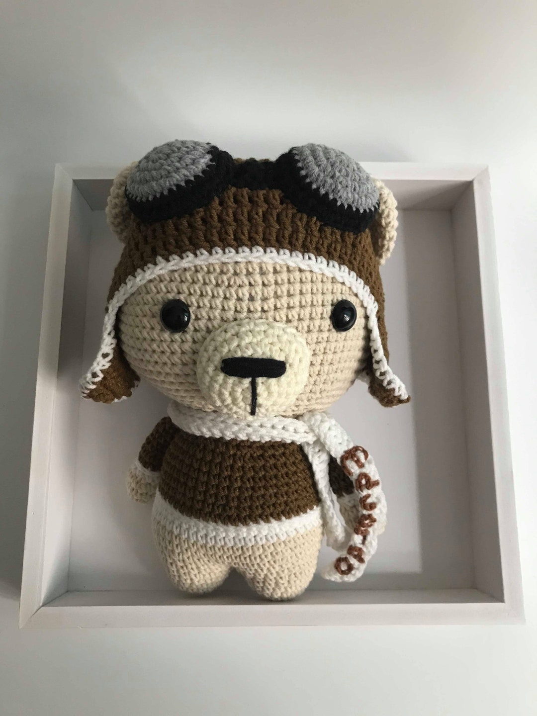 Customized Crochet Animal, Crochet Pilot Teddy Bear With Baby Name ...