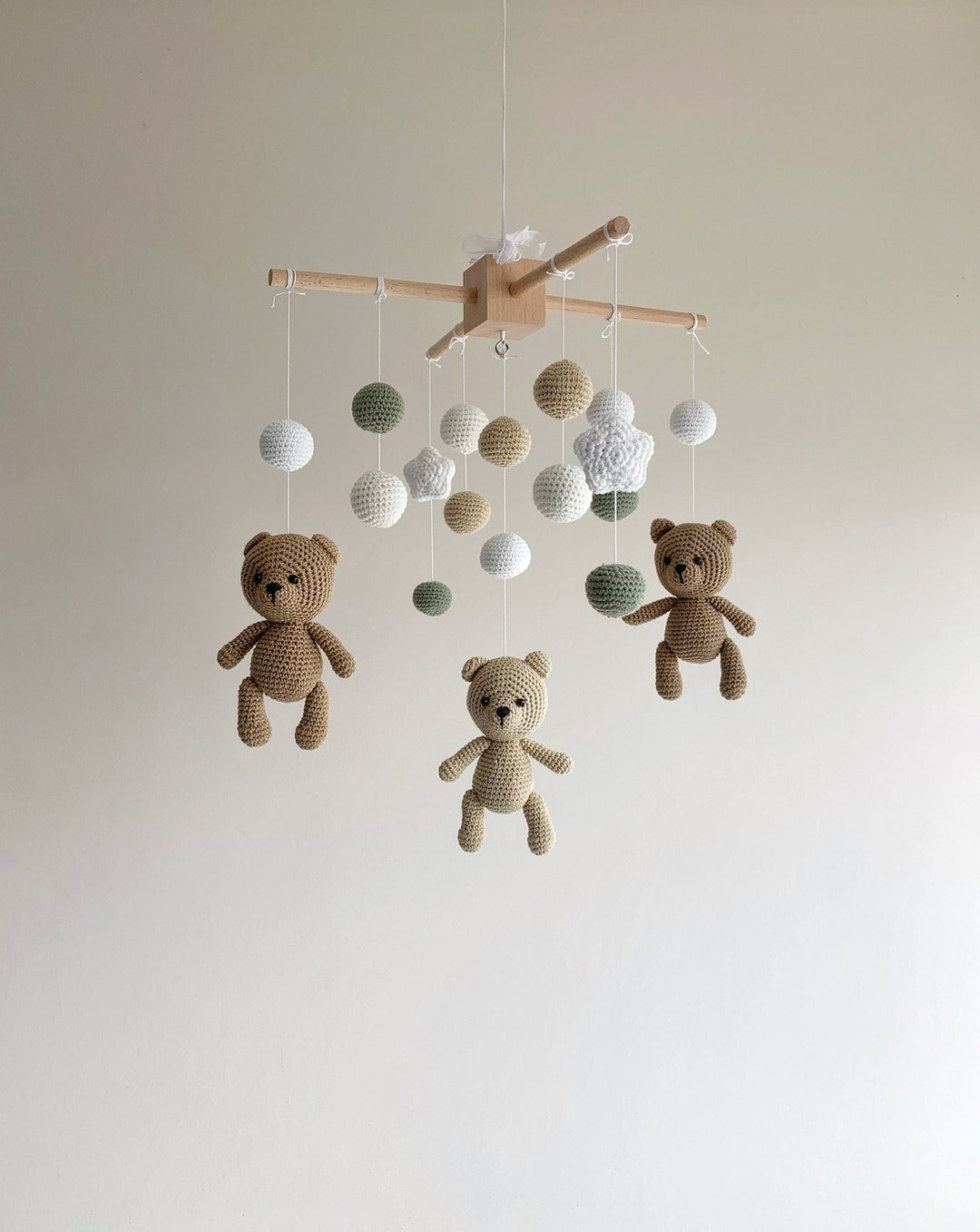 Vintage Bear Baby Mobile, Crochet Bear Baby Nursery, Neutral Baby ...