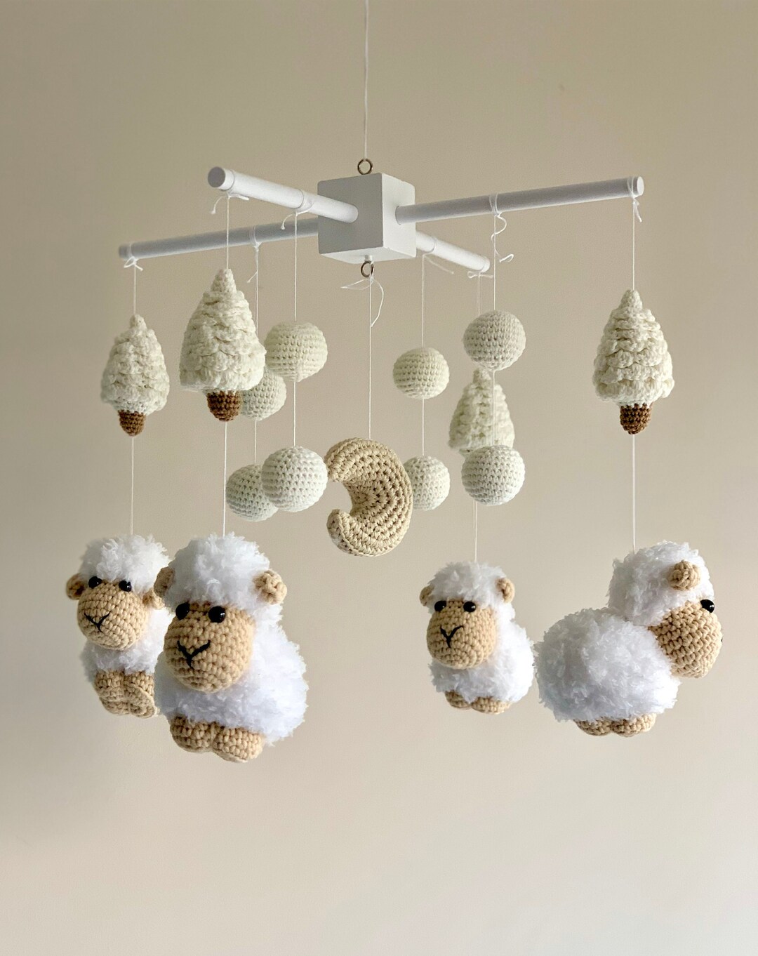 Handmade Sheeps Baby Mobile, Crochet Sheeps Nursery, Crochet Sheep ...