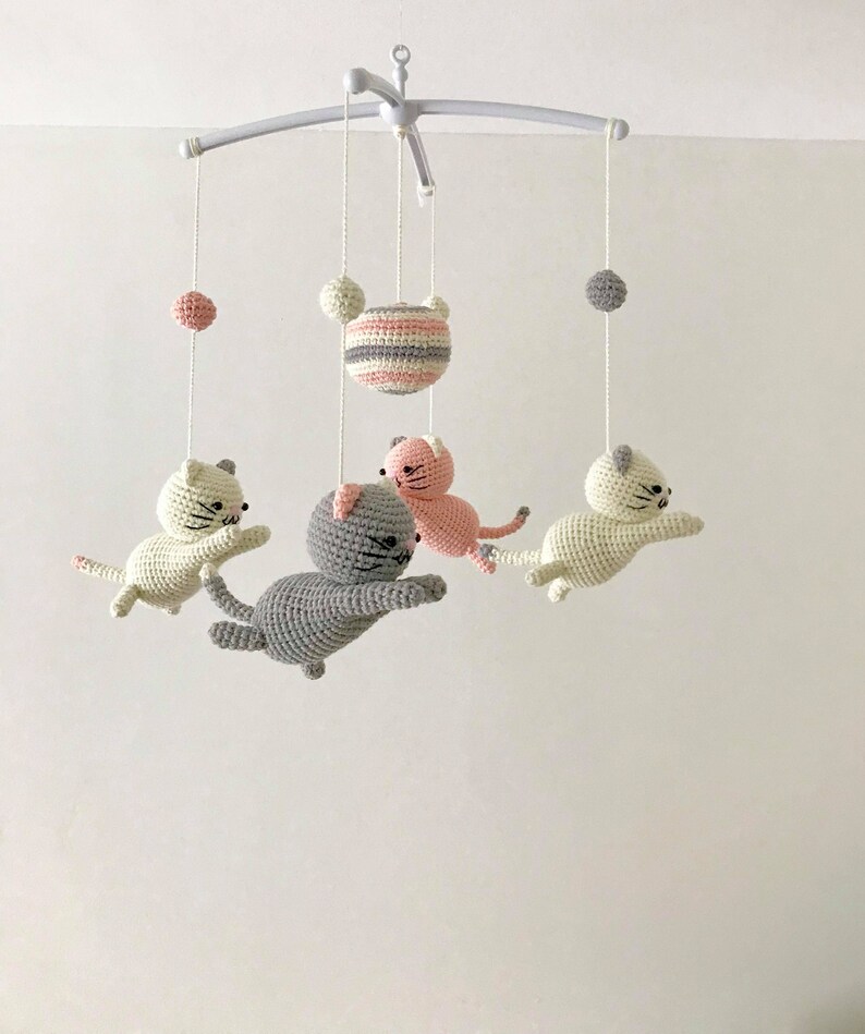 Crochet kitten baby mobile kitten mobile nursery Baby Mobile | Etsy
