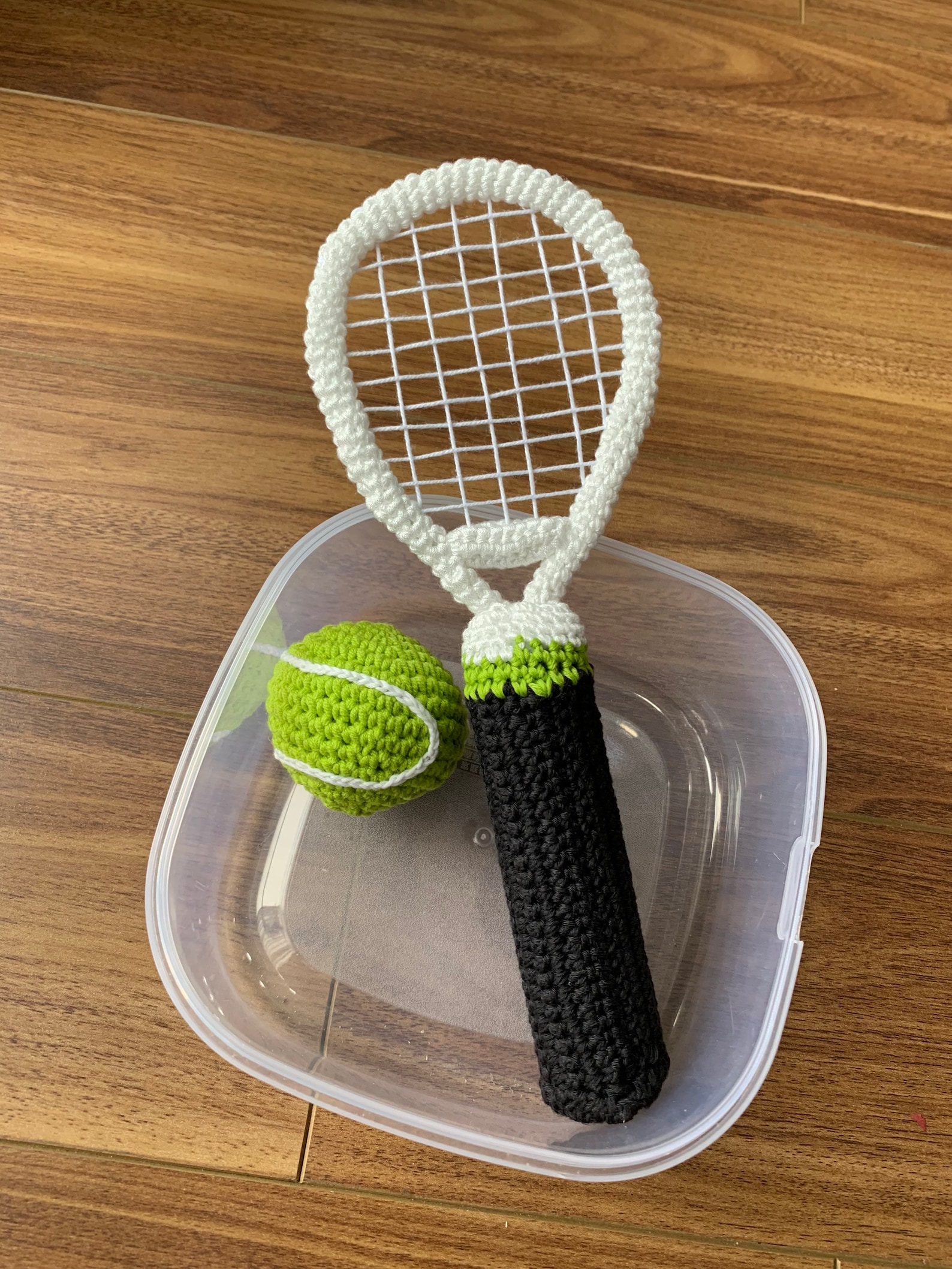 Set of baby toy with crochet tennis ball and racket tennis | Etsy
