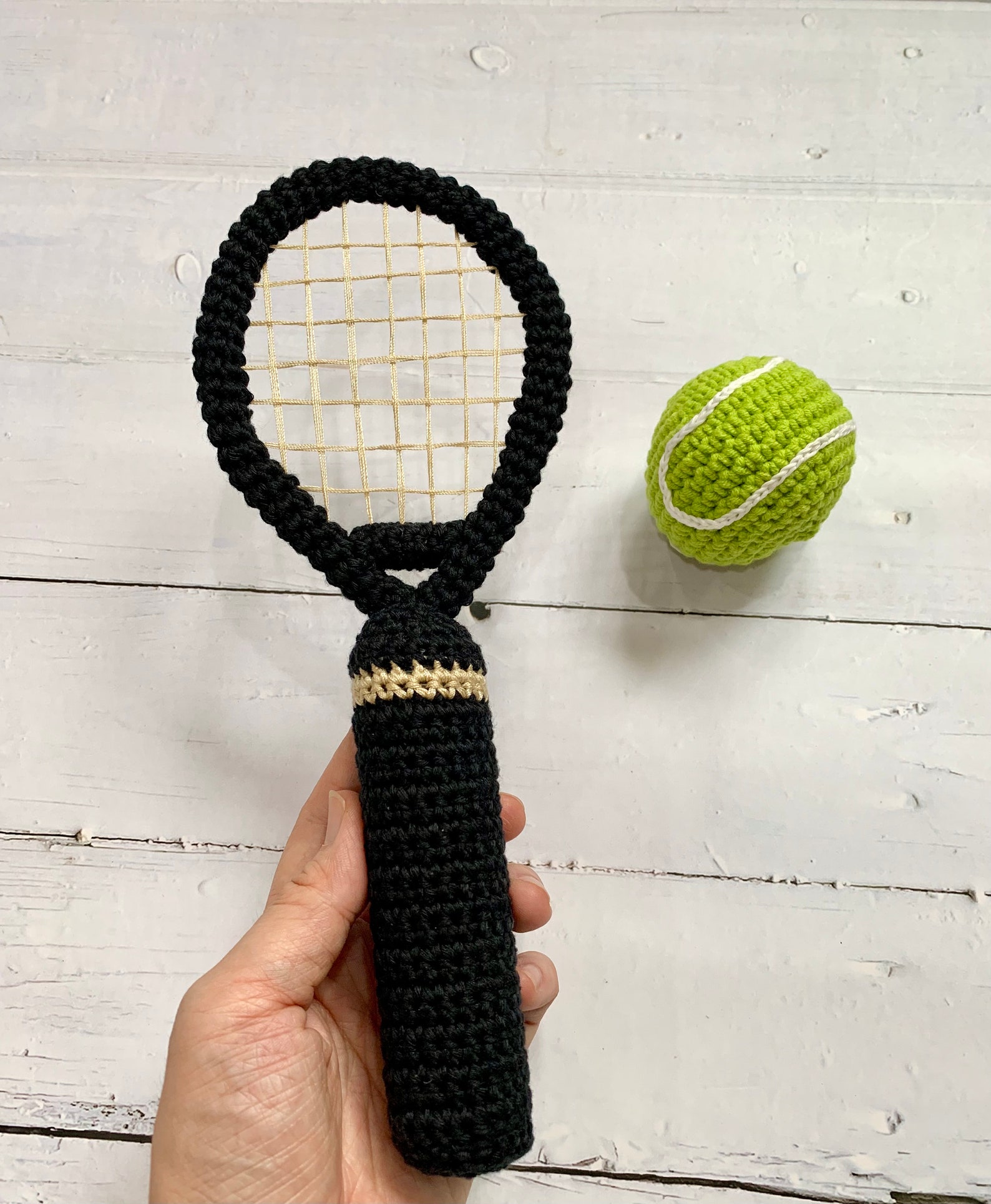 Set of Baby Toy With Crochet Tennis Ball and Racket, Tennis Ball Toy ...