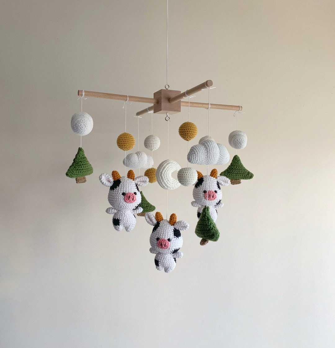 Neutral Cows in Farm Babymobile, Unisex Crochet Cow, Cow Baby Nursery ...