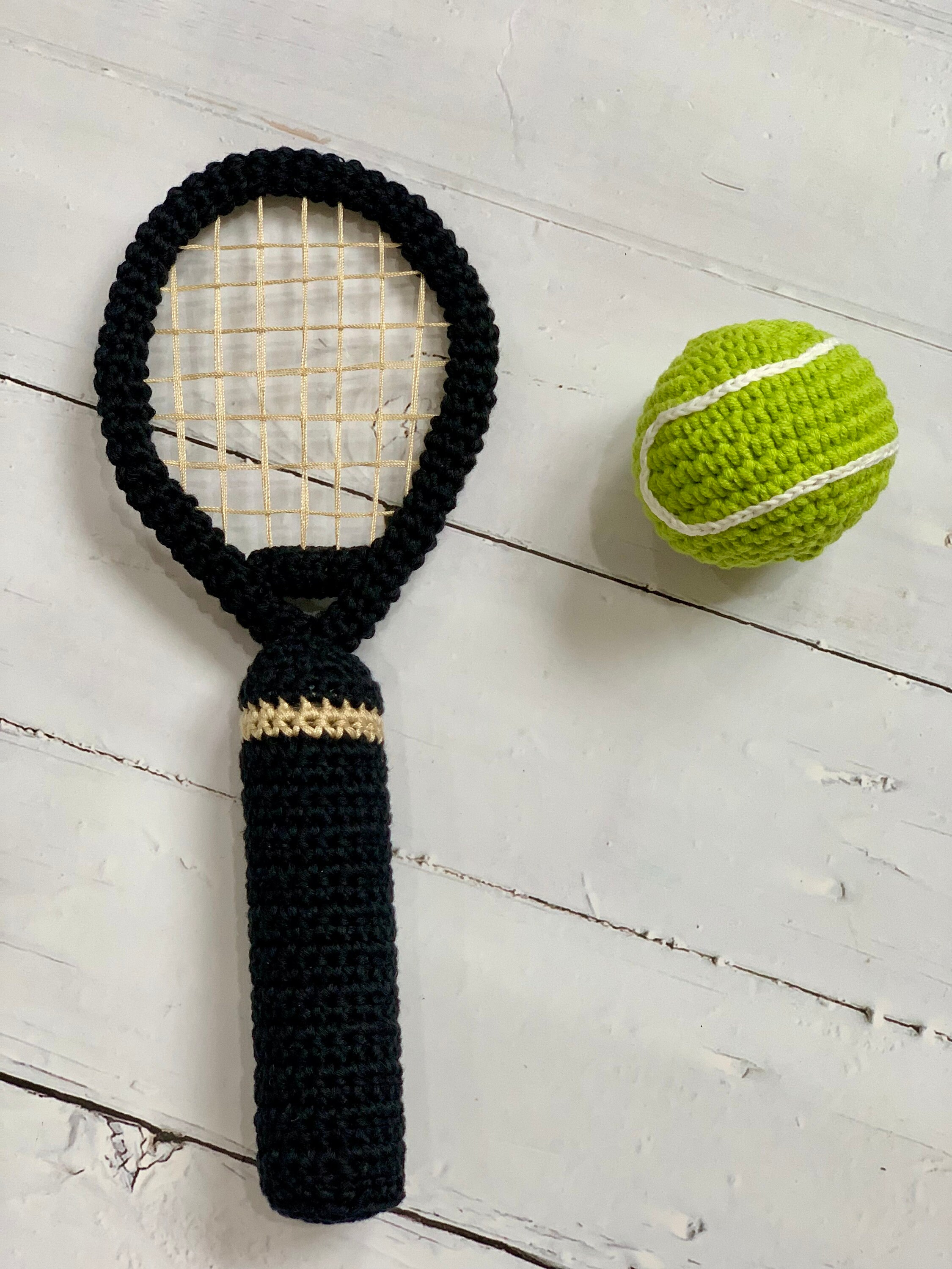 Set of Baby Toy With Crochet Tennis Ball and Racket, Tennis Ball Toy ...