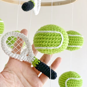 Crochet Tennis Balls and Rackets Baby Mobile , Crochet Tennis Balls ...