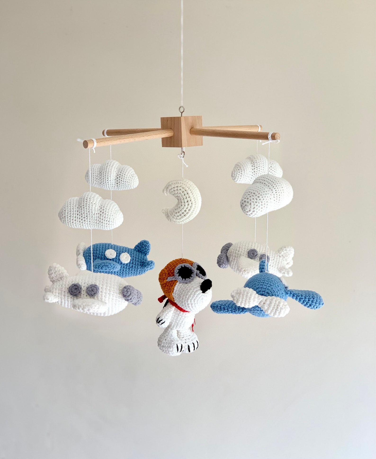 Crochet Pilot Dog Planes Baby Mobile, Pilot Dog Baby Nursery, Airplane ...