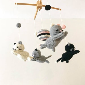 Crochet Kitten Baby Mobile, Kitten Mobile Nursery, Baby Mobile Meow ...
