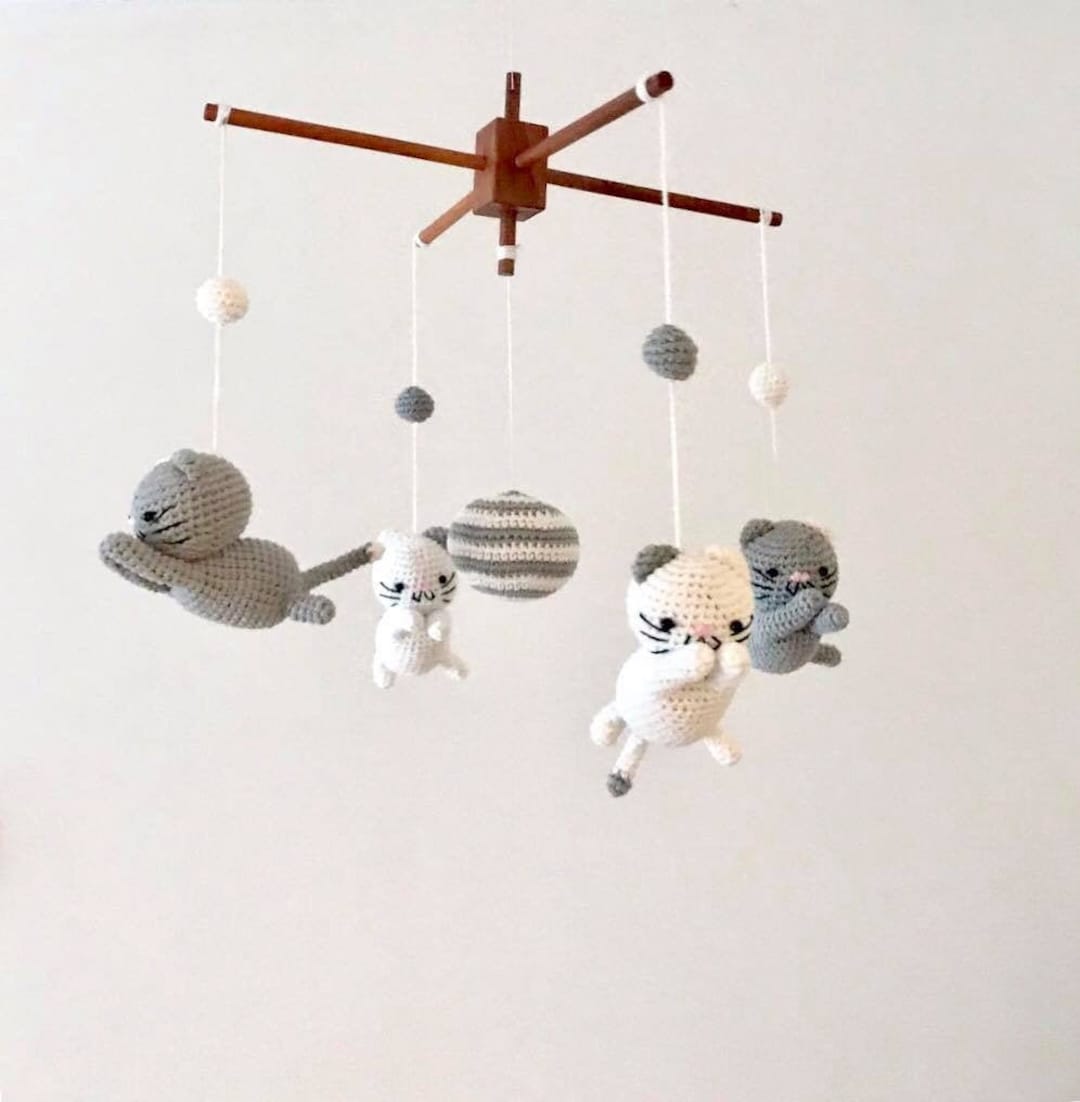 Crochet Kitten Baby Mobile, Kitten Mobile Nursery, Baby Mobile Meow ...