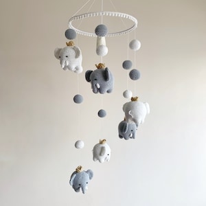 Crown Elephant Baby Mobile, Crochet Crown Elephant Mobile, Toy Baby ...