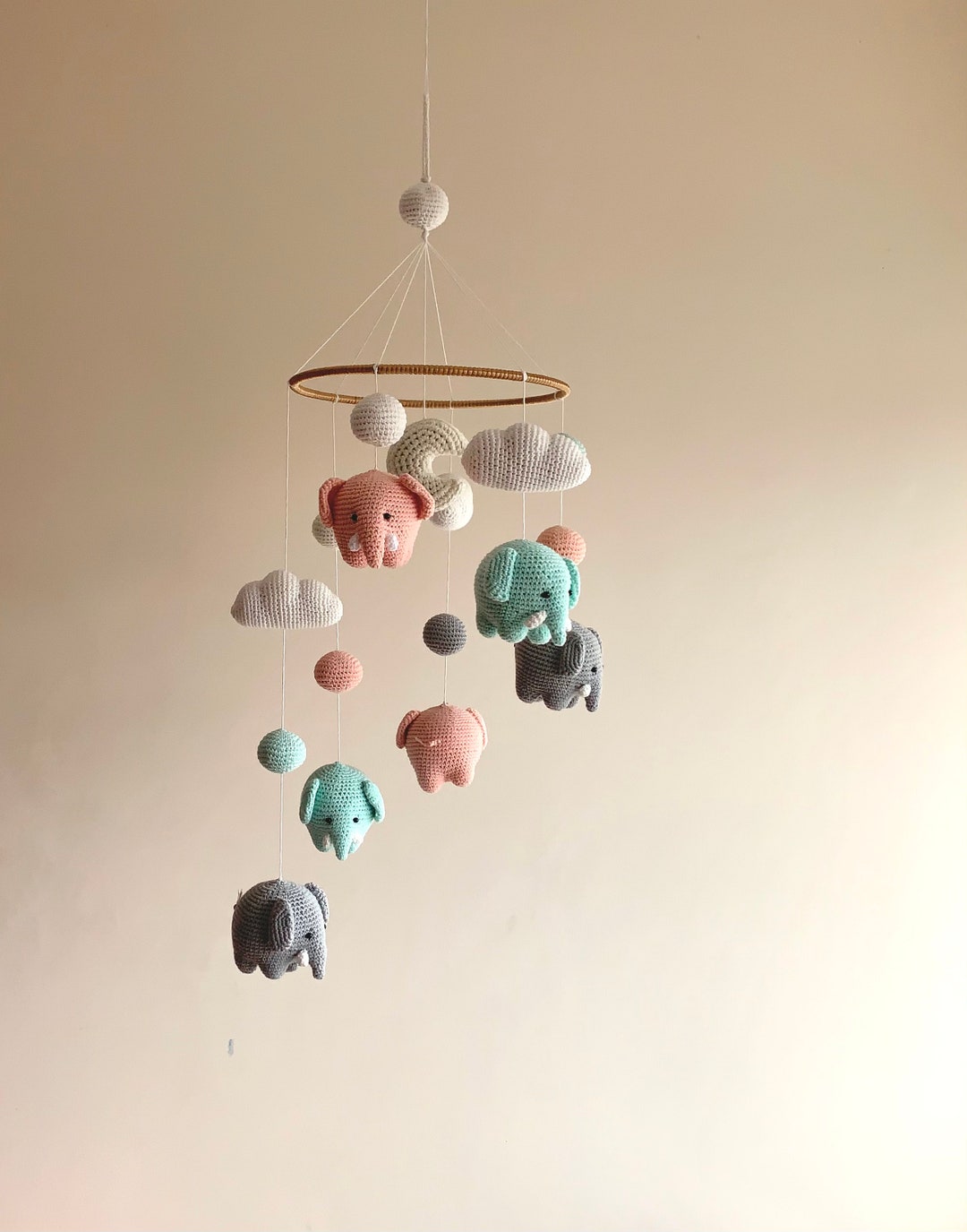 Elephant Baby Girl Mobile, Crochet Elephant Mobile, Toy Baby Mobile ...