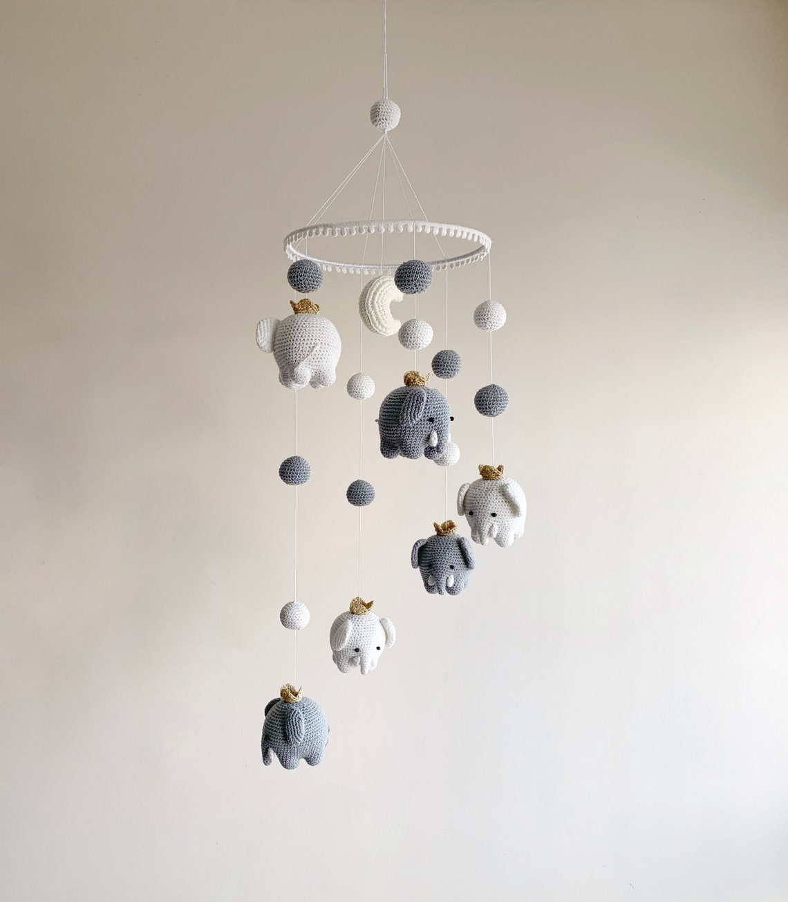 Crown Elephant Baby Mobile Crochet Crown Elephant Mobile Toy | Etsy