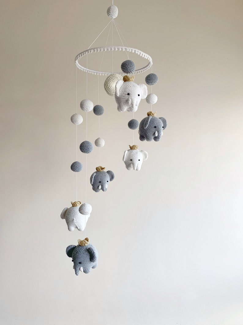 Crown Elephant Baby Mobile, Crochet Crown Elephant Mobile, Toy Baby ...