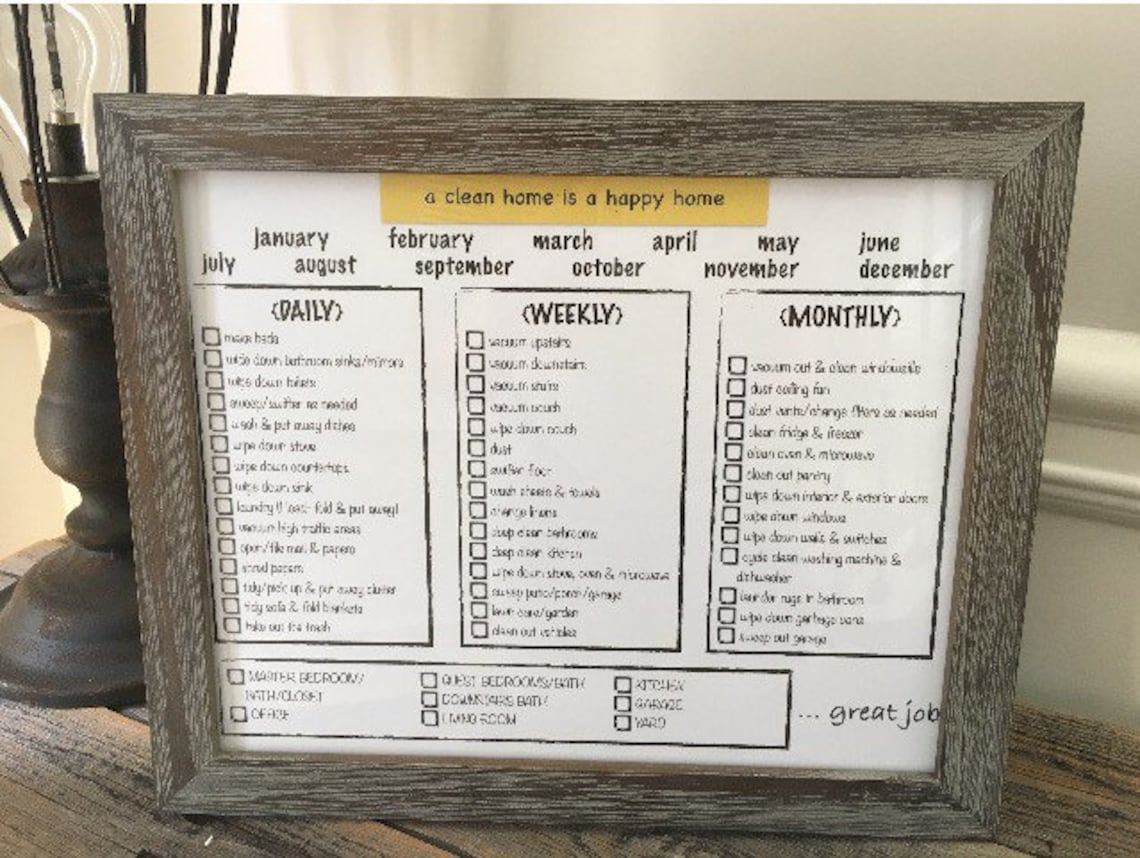 Home Cleaning Checklist Cleaning Chart Daily Chore Chart - Etsy