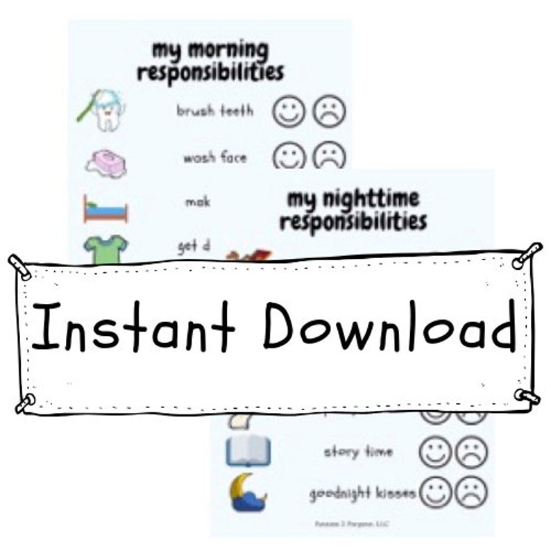 Morning/nighttime Chore Chart for Kids, Kids Responsibility Chart, Kids ...