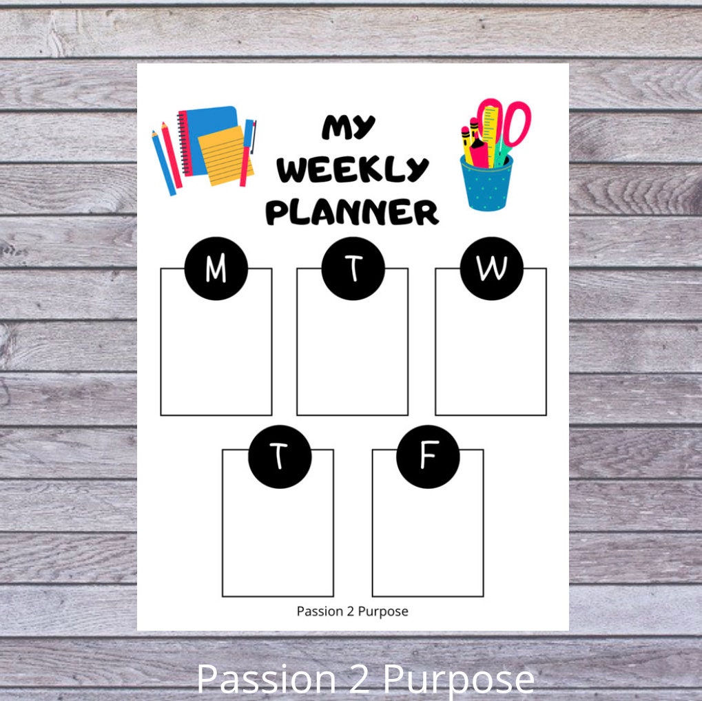 Weekly Planner for Kids, Printable Planner for Kids, Print at Home ...