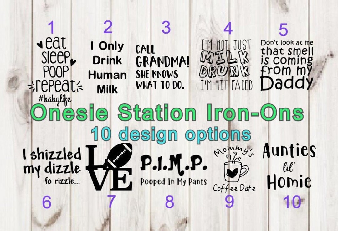 Onesie® Station Iron-ons, Gender Boy 10 Iron Ons Options, Onesie Decals ...