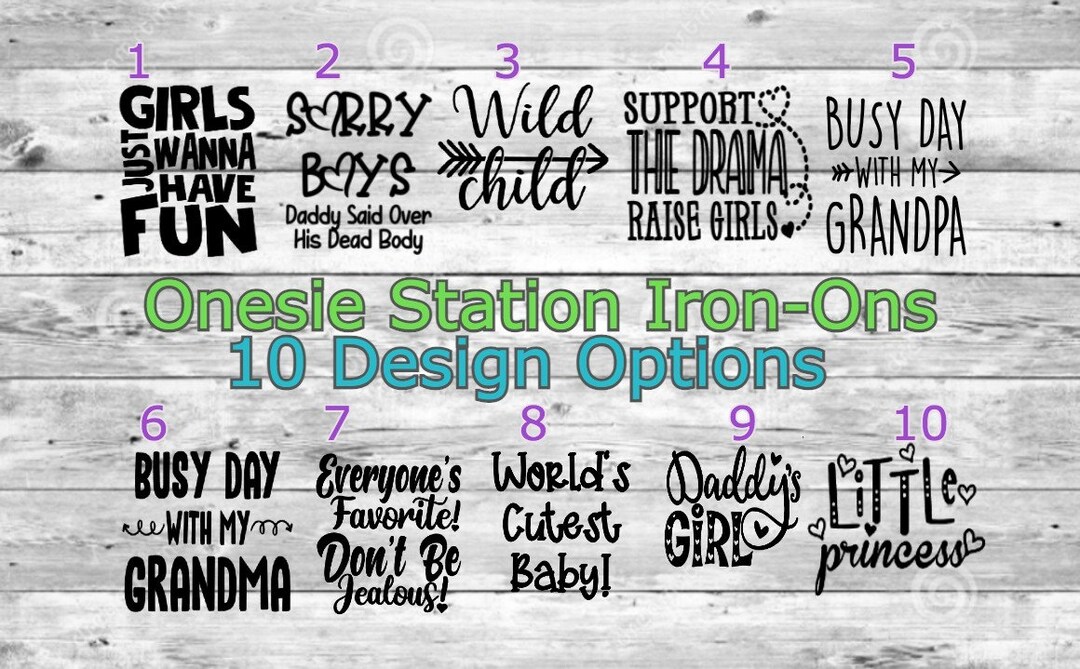 Baby Bodysuit "girlie" Station Iron-on Kit, Gender Neutral 10 Iron Ons ...