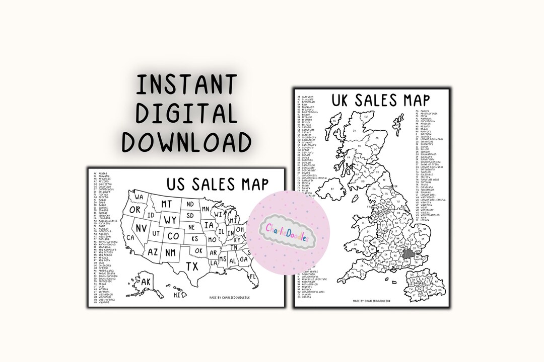UK and US Sales Map, Postcode/state Map, Instant Digital Download - Etsy
