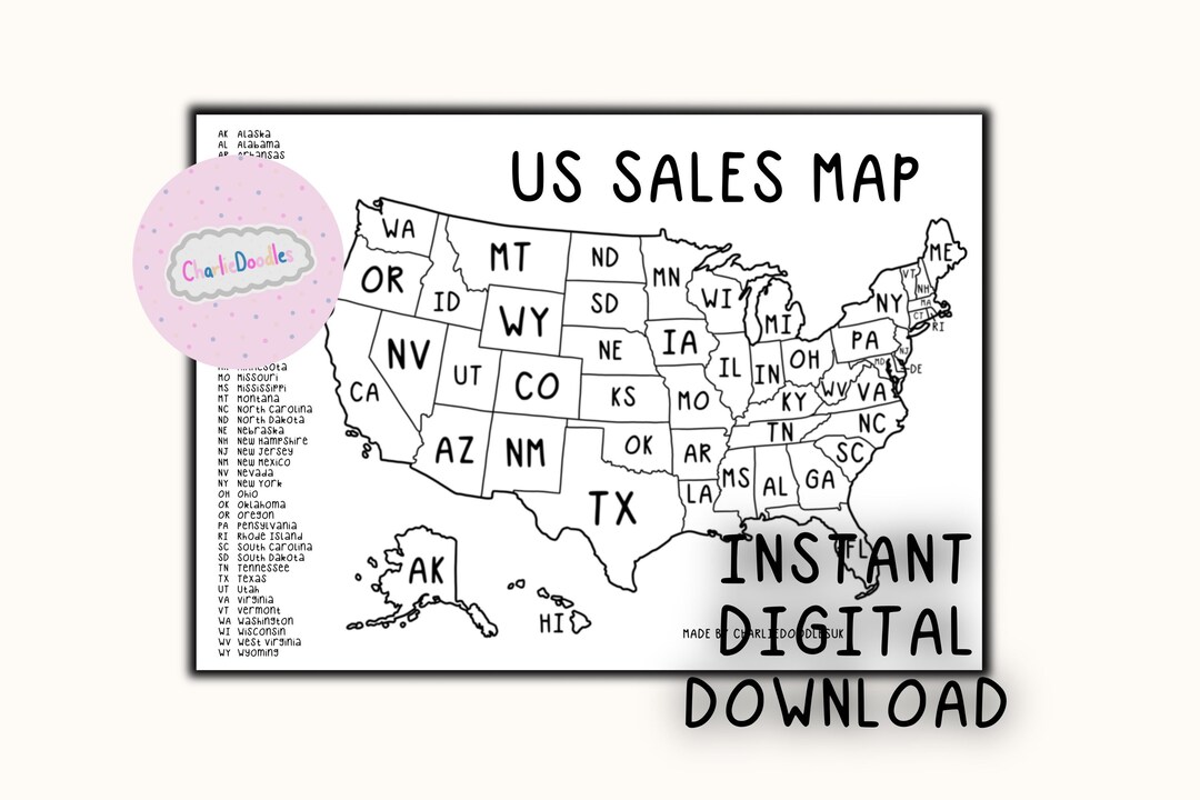 US Sales Map, State Map, Instant Digital Download - Etsy