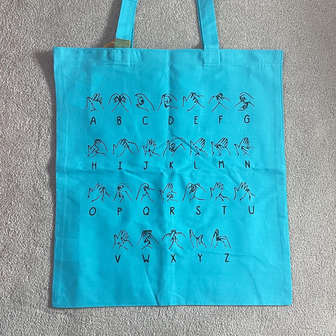 Blue/black BSL Alphabet Tote Bag, British Sign Language, Cotton Bag - Etsy
