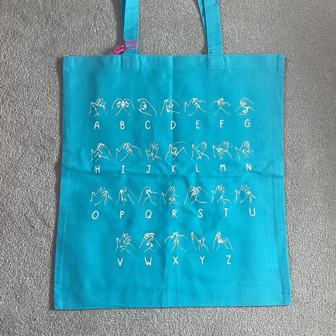 Blue/white BSL Alphabet Tote Bag, British Sign Language, Cotton Bag - Etsy