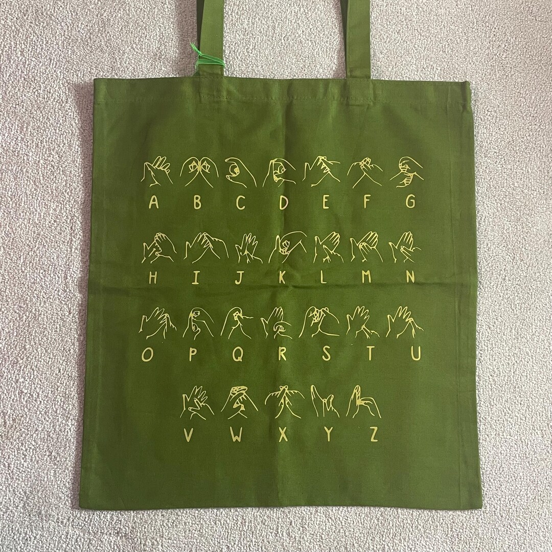 Green/gold BSL Alphabet Tote Bag, British Sign Language, Cotton Bag - Etsy