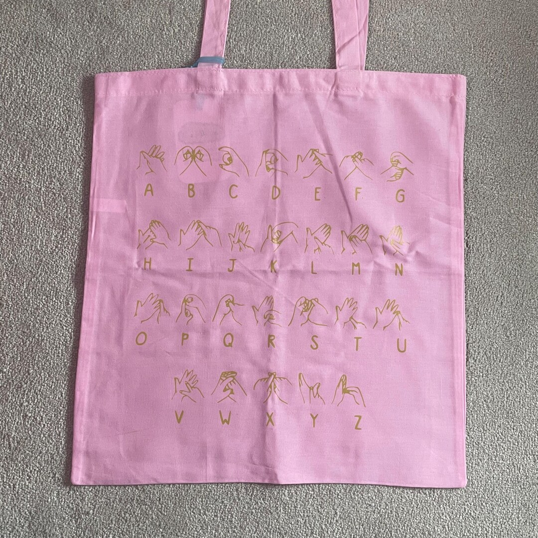 Pink/gold BSL Alphabet Tote Bag, British Sign Language, Cotton Bag - Etsy