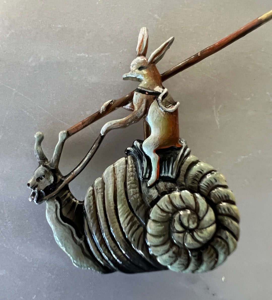 Hand-painted Snail Jousting Bunny Pin: Medieval Marginalia Badge - Etsy