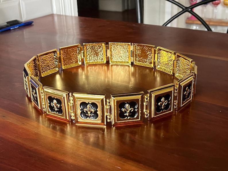 14th - 15th Century Knightly Plaque Belt - Black With Fleur-de-lis - 35 ...