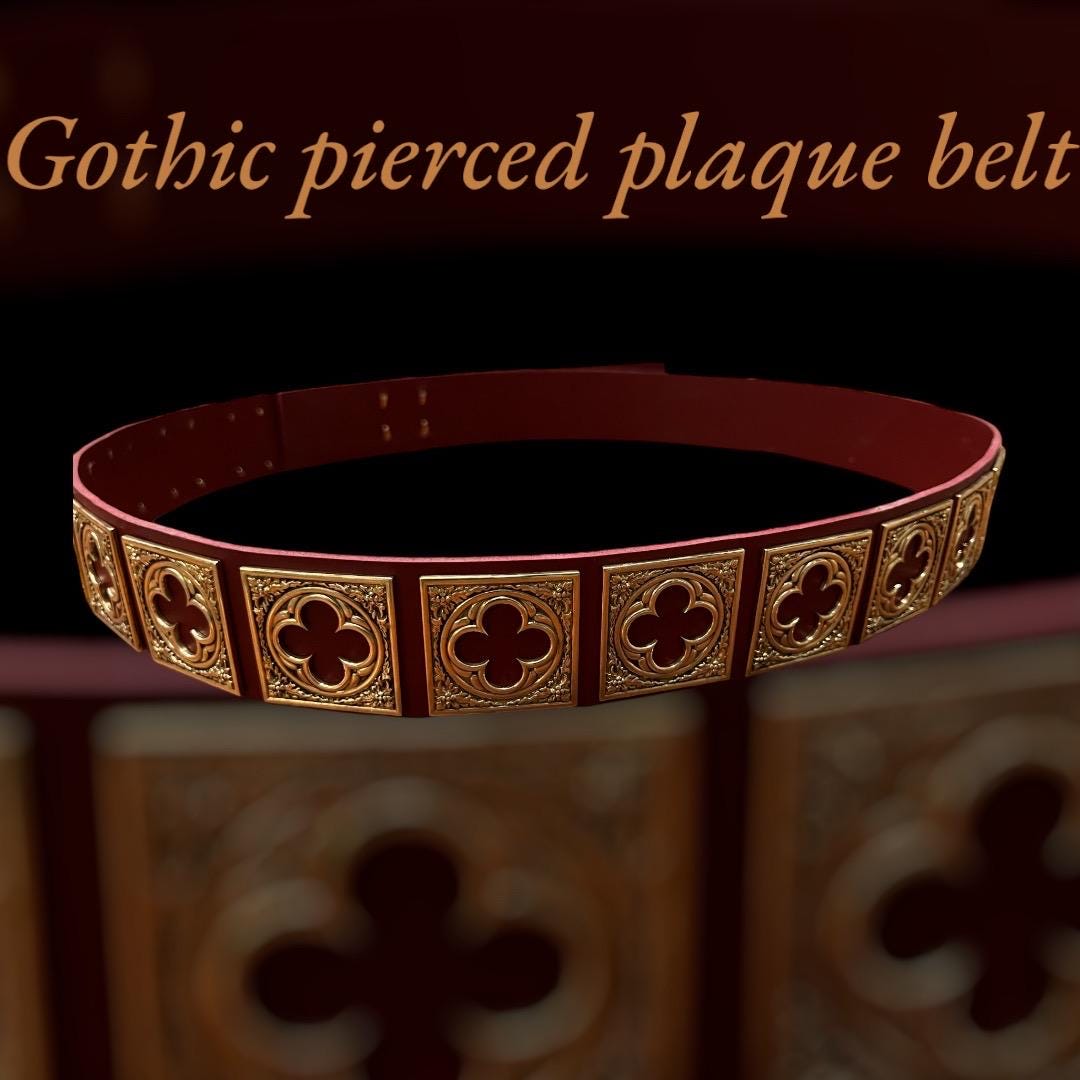 14th - 15th Century Knightly Plaque Belt Mounted on Burgundy - Gothic ...