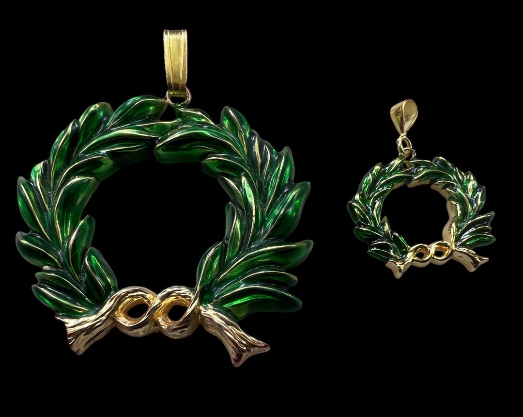 SCA Laurel Medallions - Two Sizes - Green Enamel and 18k Gold Over ...