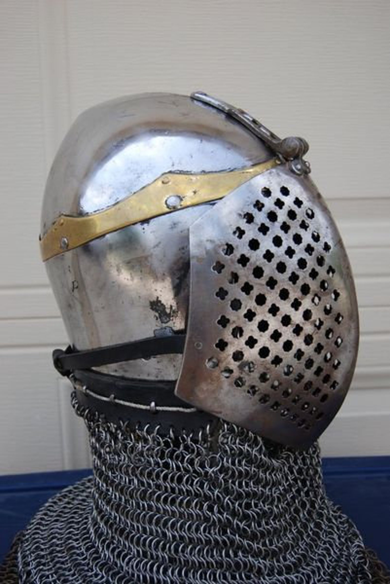 14th century bascinet low point w/centermount hinge 12ga. | Etsy