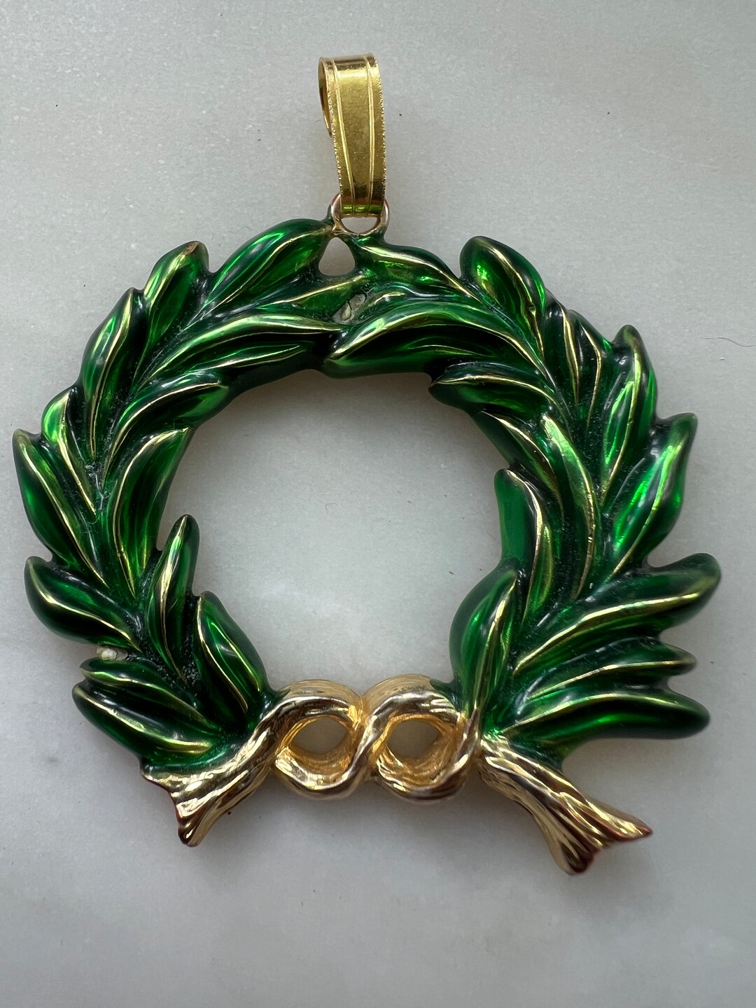 SCA Laurel Medallions Two Sizes Green Enamel and 18k Gold Over Jeweler ...