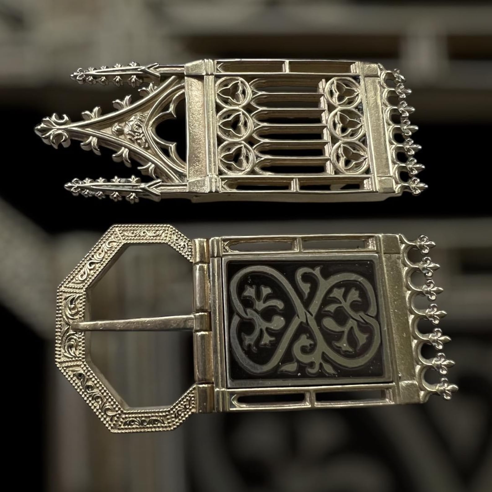 Medieval Gothic Brass Buckle Set: Custom Inset Panel, Reenactment SCA ...