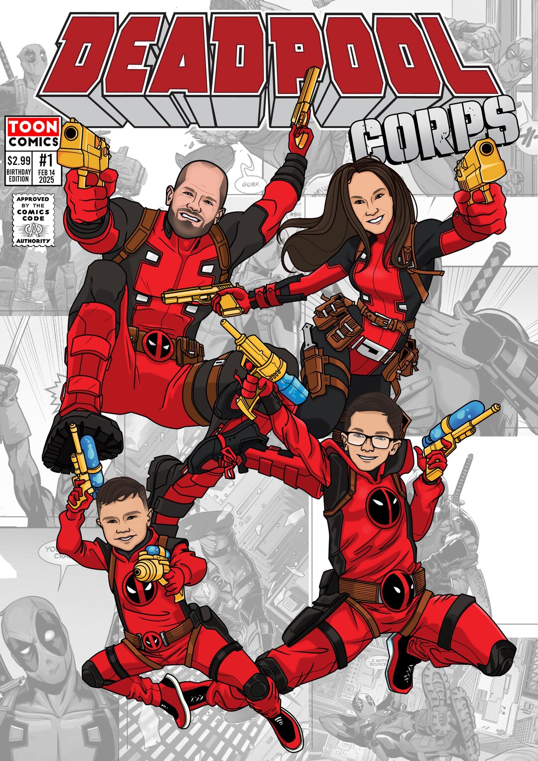 Deadpool Family Superhero Caricature / Family Comic Book Cover ...