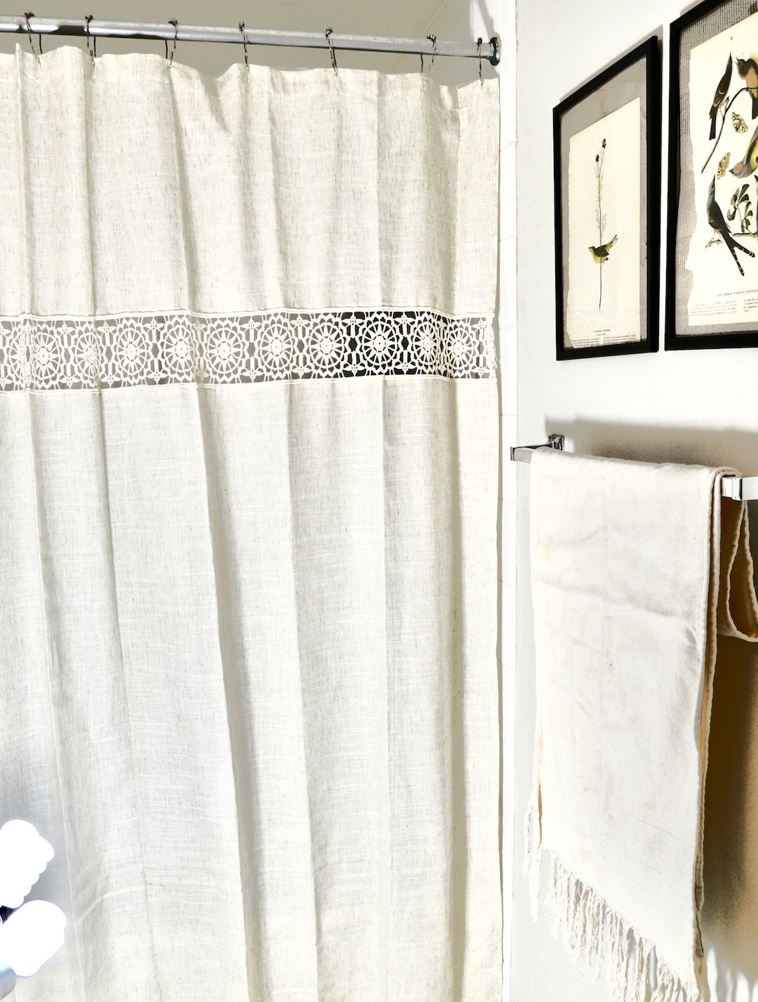 Linen Shower Curtains With Lace/ Boho Shower Curtain / Linen Shower ...