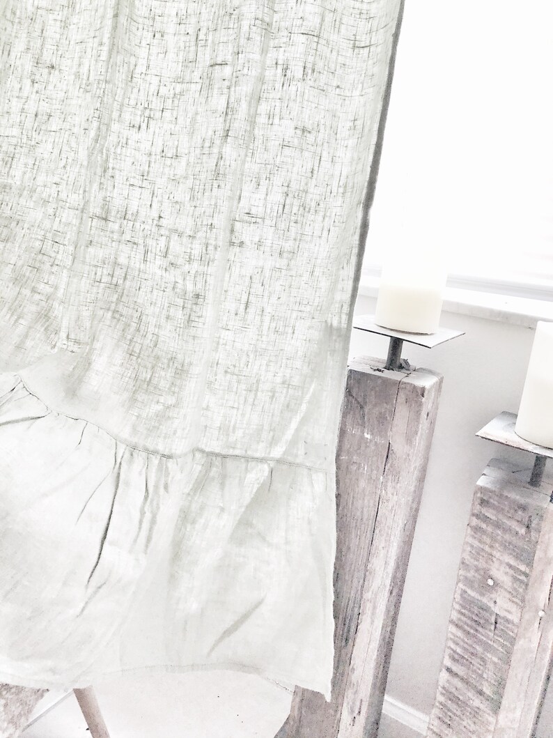 Linen curtain / Shabby chic curtain linen / Big bottom Ruffle | Etsy